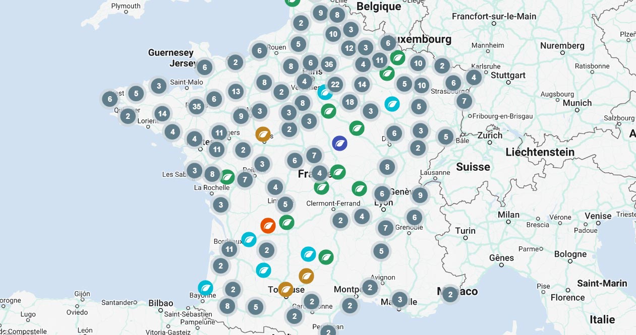 Carte des sites d'injection de biomethane en France